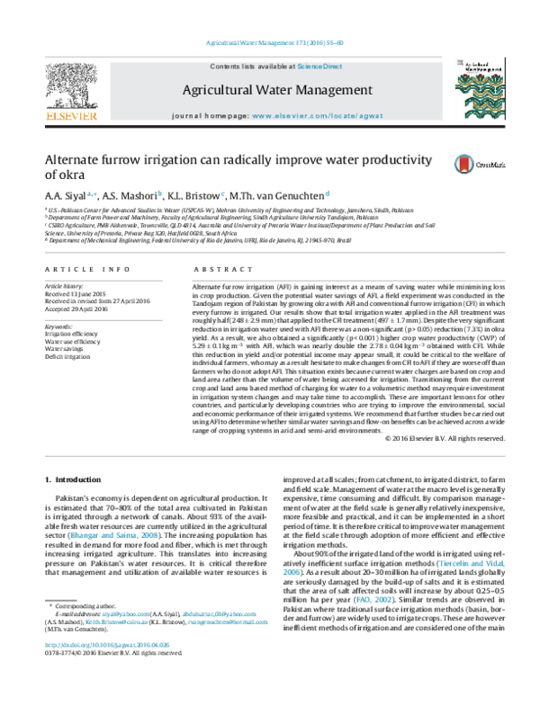 (PDF) Alternate furrow irrigation can radically improve water ...