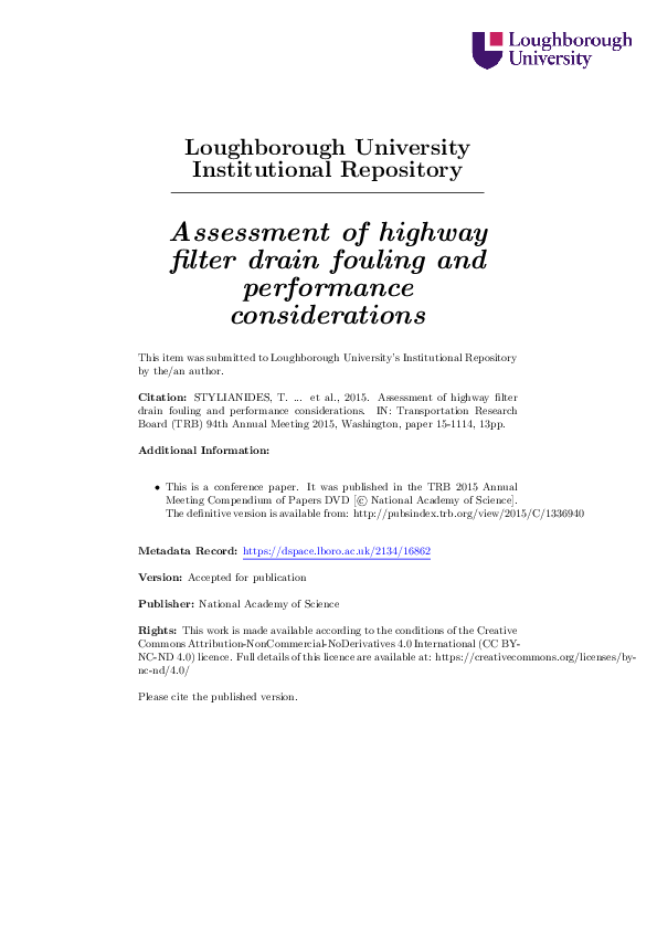 (PDF) Assessment of Highway Filter Drain Fouling and Performance ...