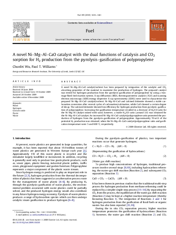 (PDF) A novel Ni–Mg–Al–CaO catalyst with the dual functions of ...