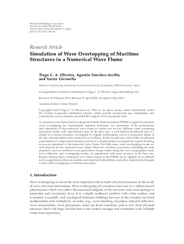 (PDF) Simulation of Wave Overtopping of Maritime Structures in a ...