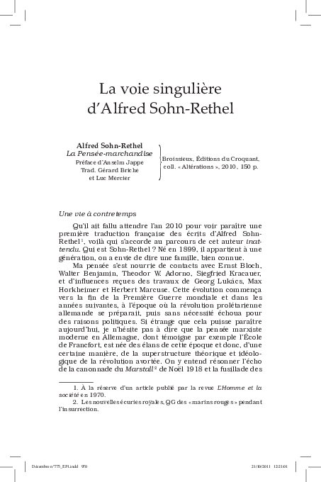 (PDF) La voie singulière d'Alfred Sohn-Rethel