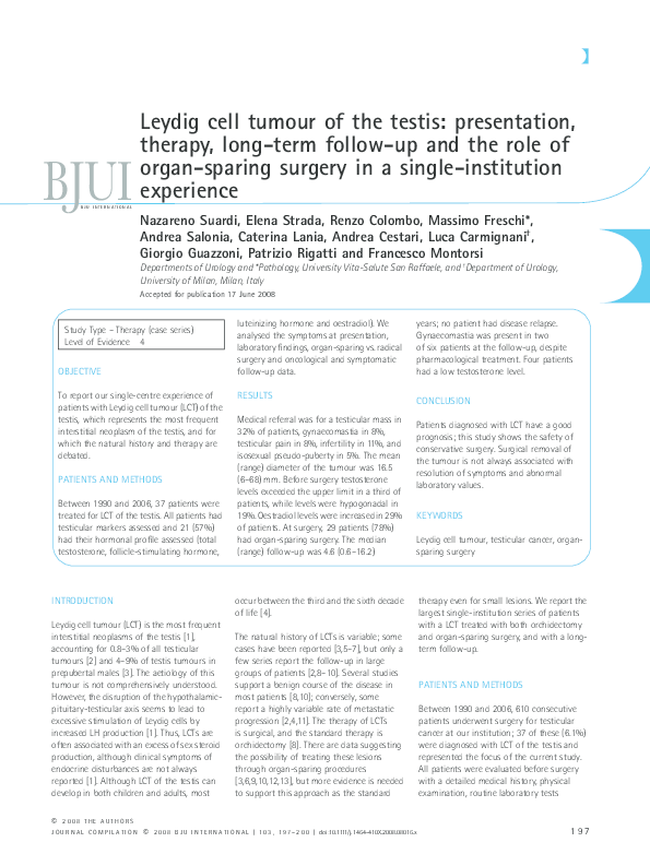 (PDF) Leydig cell tumour of the testis: presentation, therapy, long ...