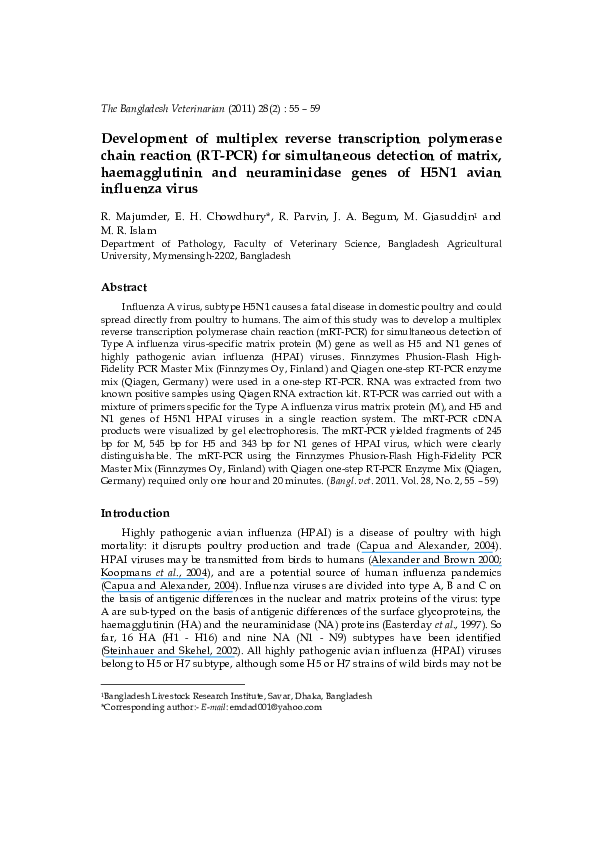 (PDF) Development of multiplex reverse transcription polymerase chain reaction (RT-PCR) for ...