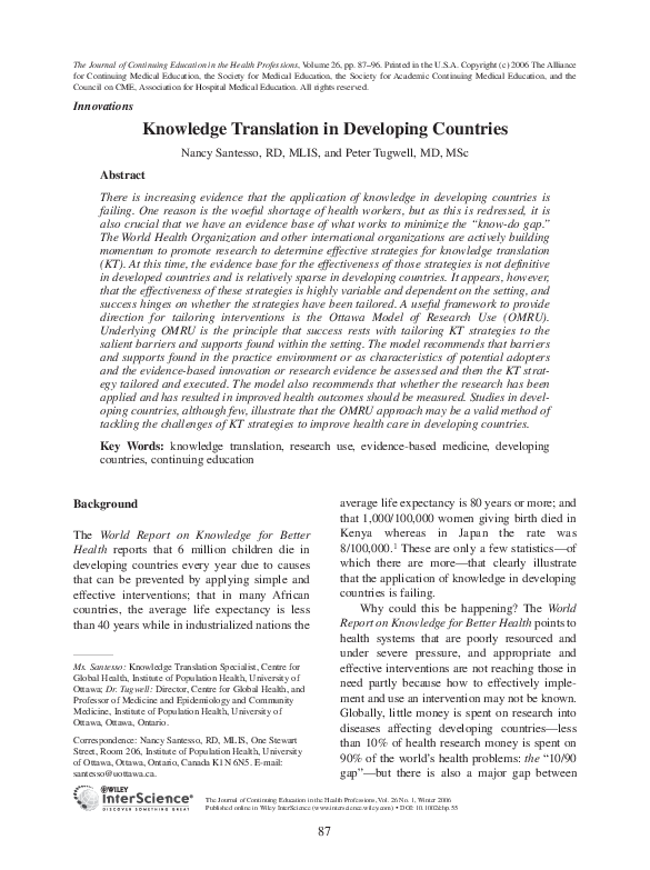 (PDF) Knowledge translation in developing countries