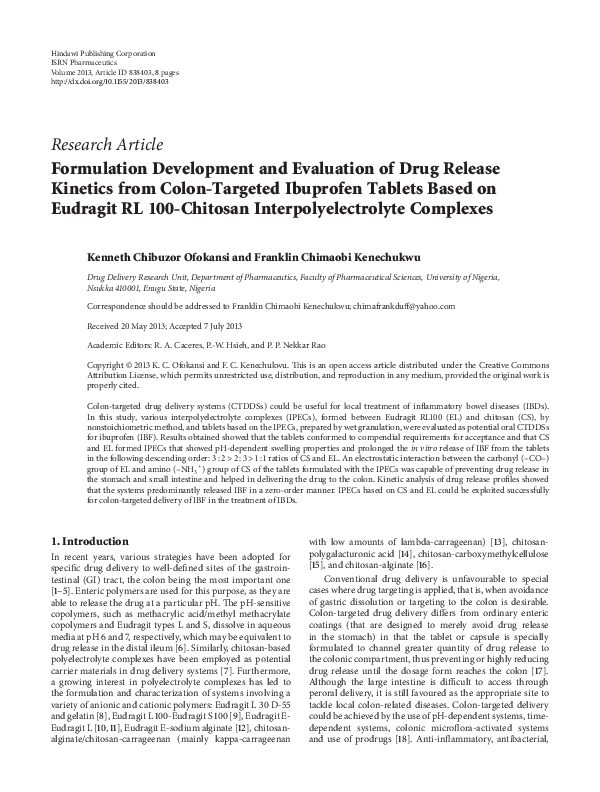 Pdf Formulation Development And Evaluation Of Drug Release Kinetics From Colon Targeted