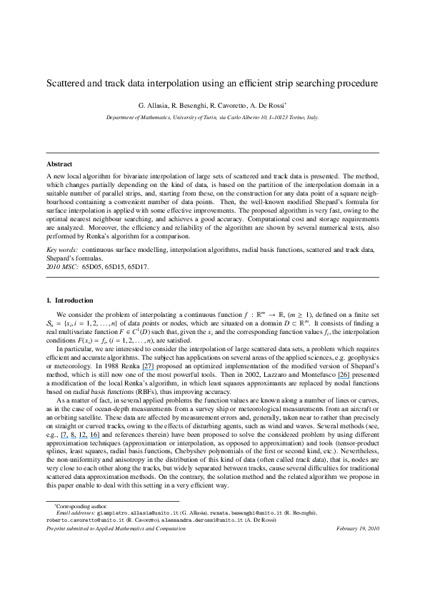 (PDF) Scattered and track data interpolation using an efficient strip searching procedure