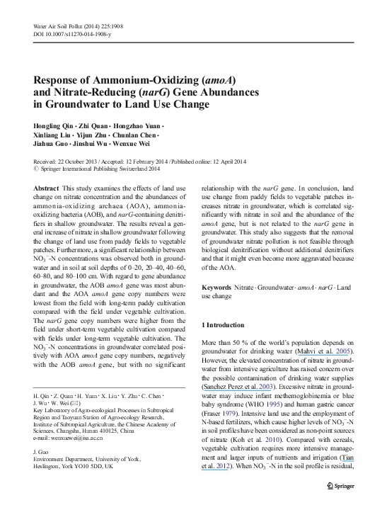 (PDF) Response of Ammonium-Oxidizing (amoA) and Nitrate-Reducing (narG ...