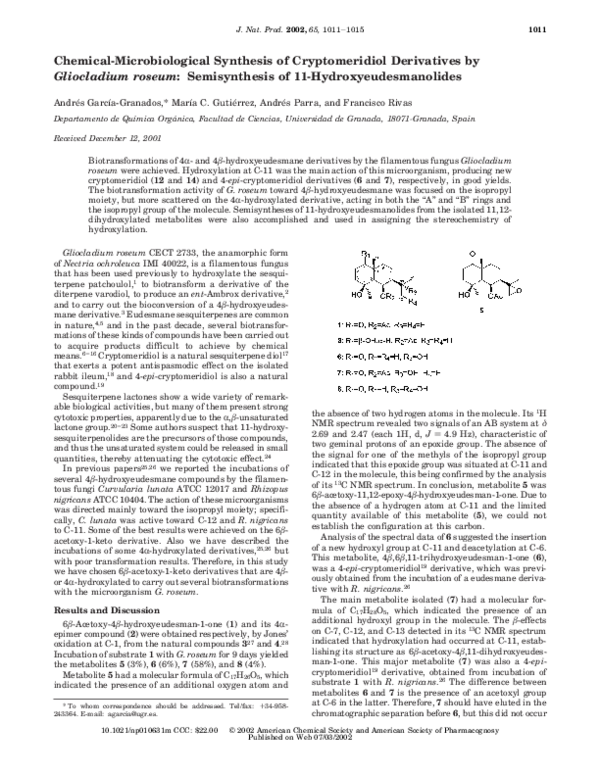 (PDF) Chemical-Microbiological Synthesis of Cryptomeridiol Derivatives ...