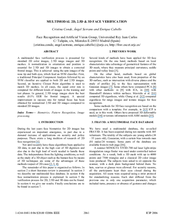 (PDF) Multimodal 2D, 2.5D & 3D Face Verification