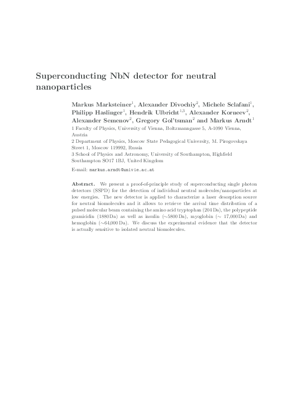 (PDF) Superconducting NbN detector for neutral nanoparticles