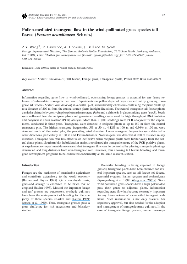 (PDF) Pollen-mediated transgene flow in the wind-pollinated grass ...