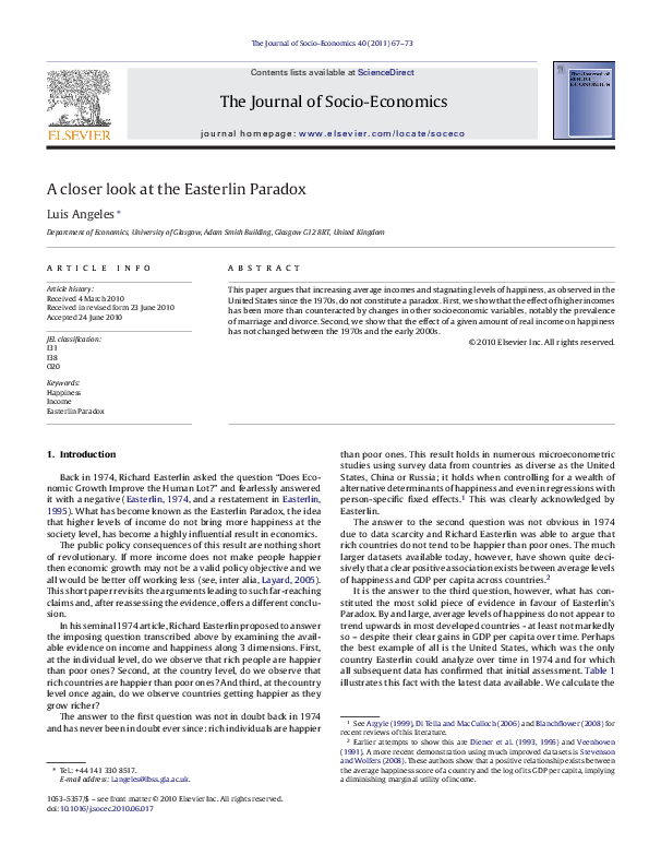 (PDF) A closer look at the Easterlin Paradox
