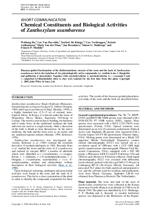 (PDF) Chemical constituents and biological activities of Zanthoxylum usambarense