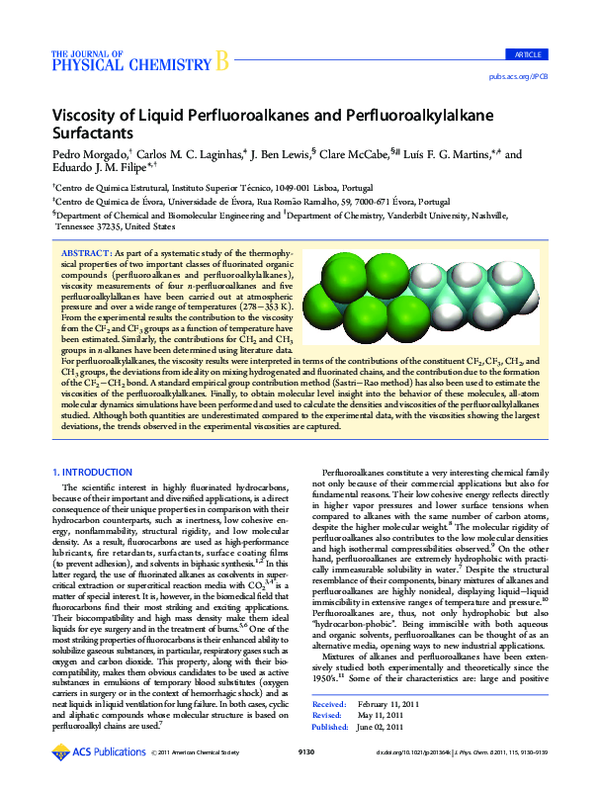 (PDF) Viscosity of Liquid Perfluoroalkanes and Perfluoroalkylalkane ...