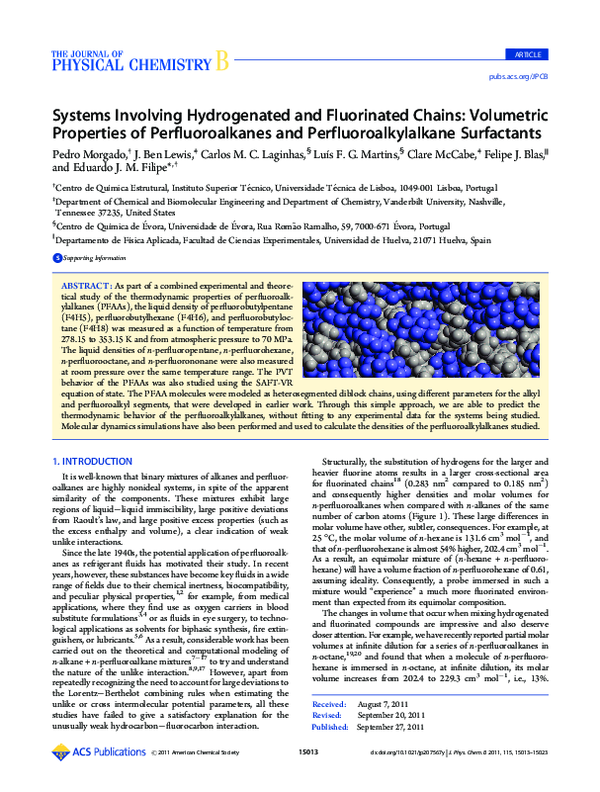 (PDF) Systems Involving Hydrogenated and Fluorinated Chains: Volumetric ...