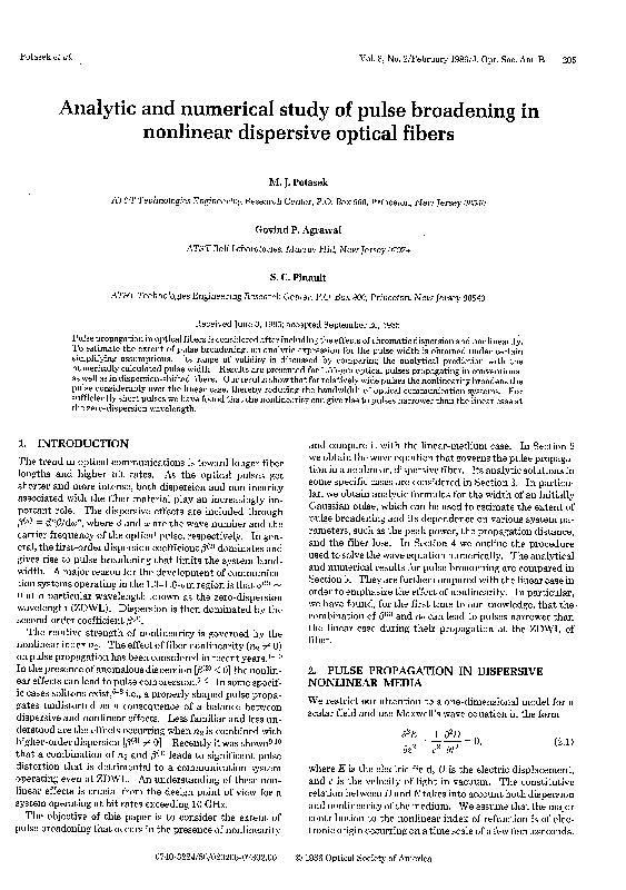 (PDF) Analytic and numerical study of pulse broadening in nonlinear dispersive optical fibers