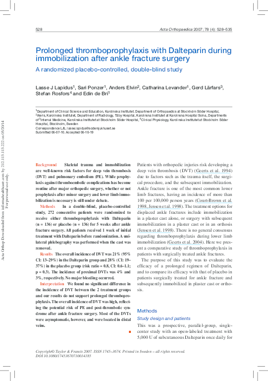 (PDF) Prolonged thromboprophylaxis with Dalteparin during ...
