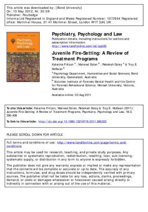 (PDF) Juvenile Fire-Setting: A Review of Treatment Programs