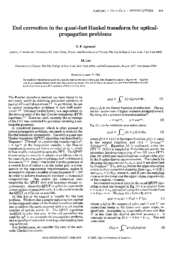 (PDF) End correction in the quasi-fast Hankel transform for optical ...
