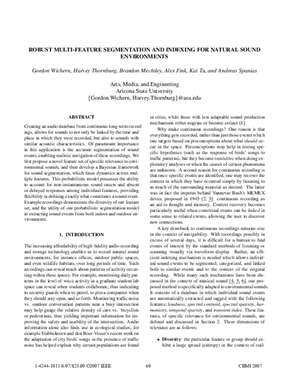 (PDF) Robust Multi-Features Segmentation and Indexing for Natural Sound Environments