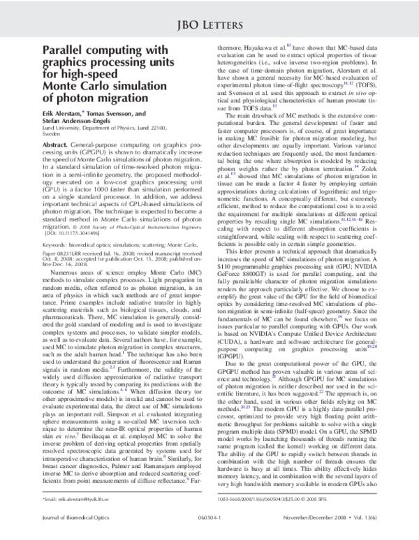 (PDF) Parallel computing with graphics processing units for high-speed Monte Carlo simulation of ...