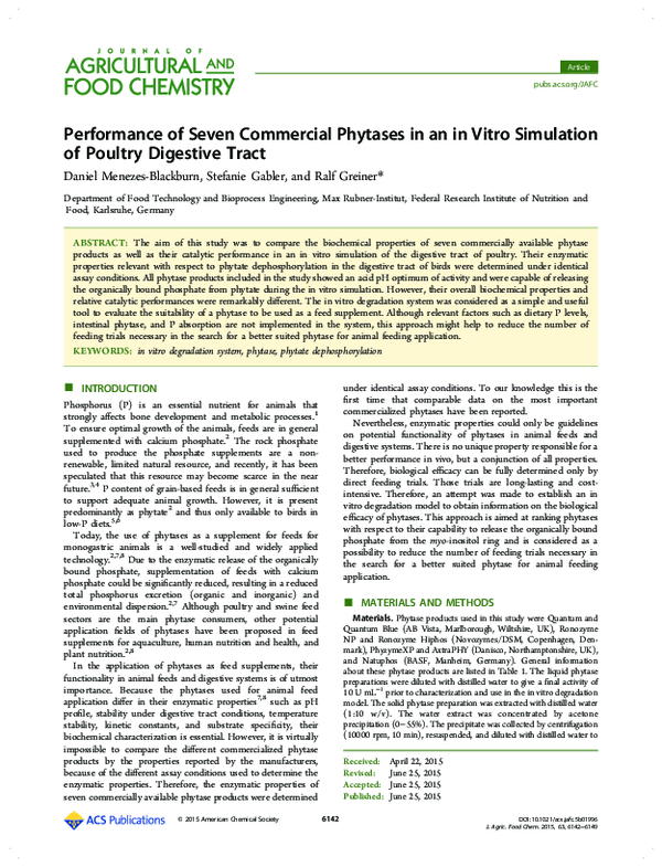 (PDF) Performance of Seven Commercial Phytases in an in Vitro ...