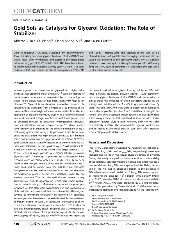 (PDF) Gold Sols as Catalysts for Glycerol Oxidation: The Role of Stabilizer
