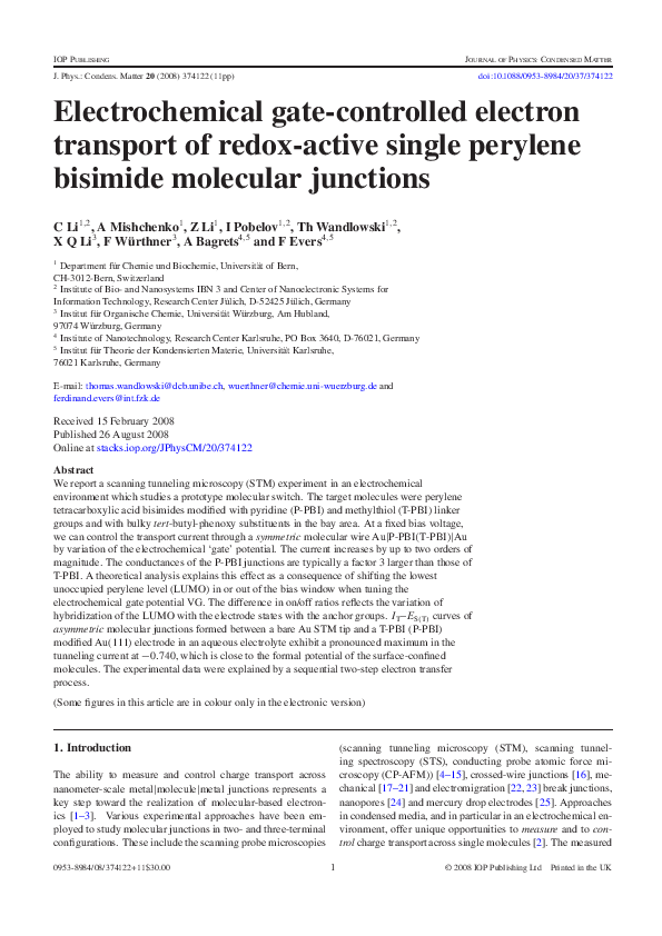 (PDF) Electrochemical gate-controlled electron transport of redox ...