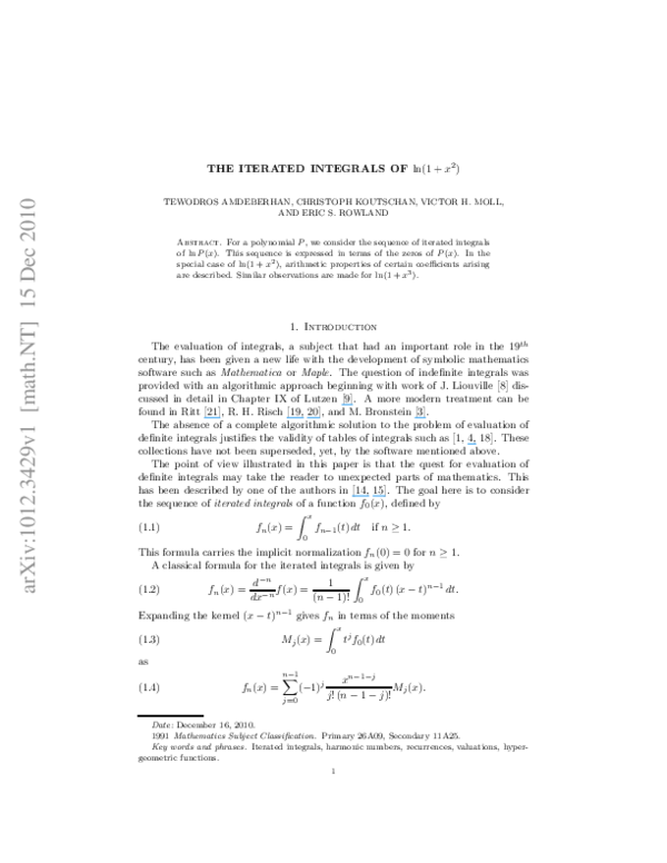 (PDF) THE ITERATED INTEGRALS OF ln(1 + x n ) | Victor Moll - Academia.edu