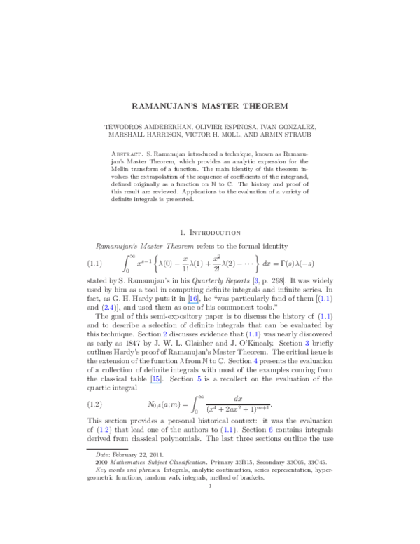 Pdf Ramanujan S Master Theorem