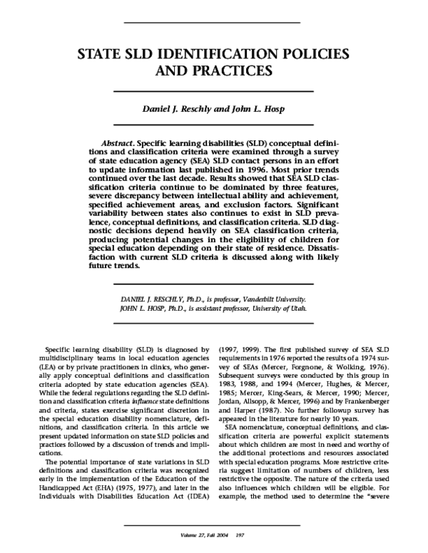 (PDF) State SLD Identification Policies and Practices