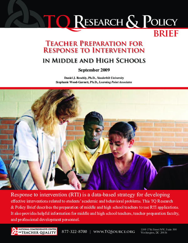 (PDF) Teacher Preparation for Response to Intervention in Middle and ...