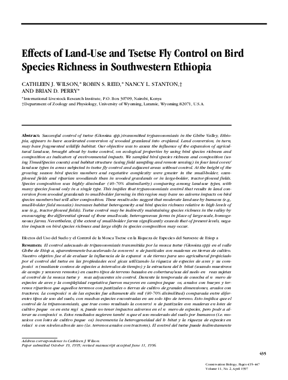 (PDF) Effects of Land-Use and Tsetse Fly Control on Bird Species ...
