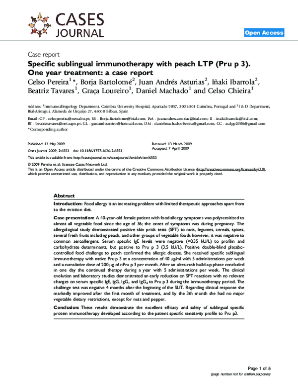 (PDF) Specific sublingual immunotherapy with peach LTP (Pru p 3). One ...