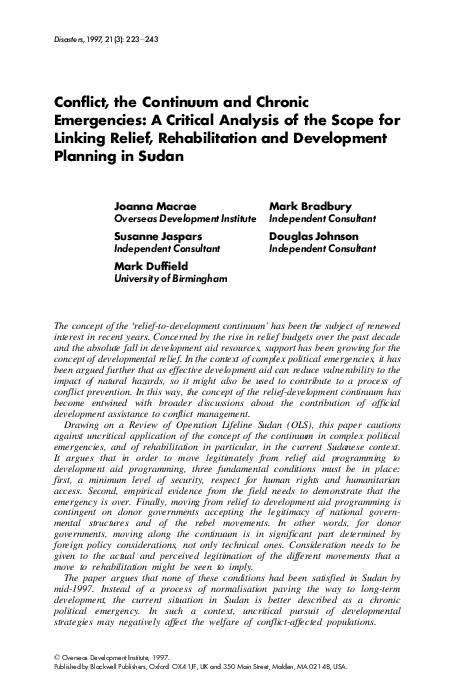 (PDF) Conflict, the Continuum and Chronic Emergencies: A Critical ...