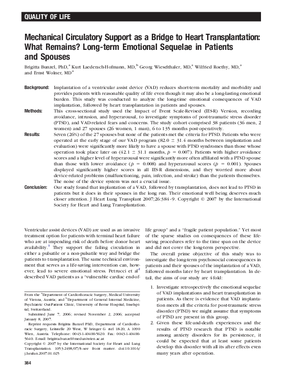 (PDF) Mechanical Circulatory Support as a Bridge to Heart ...