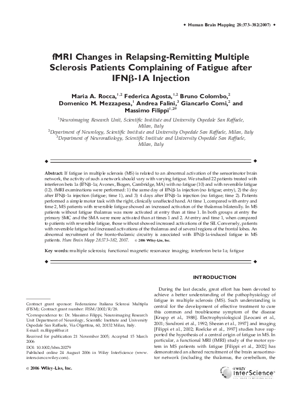 (PDF) fMRI changes in relapsing-remitting multiple sclerosis patients complaining of fatigue ...