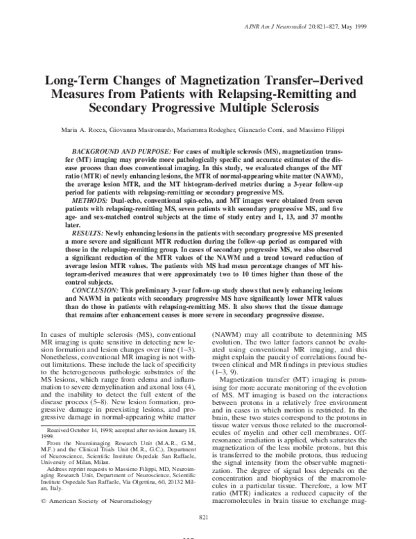 (PDF) Long-term changes of magnetization transfer-derived measures from patients with relapsing ...