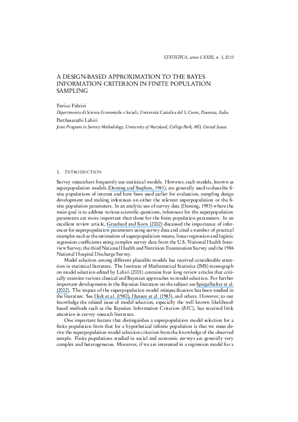 (PDF) A design-based approximation to the Bayes Information Criterion in finite population ...
