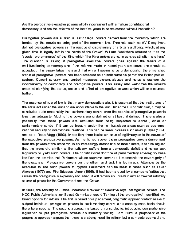 (PDF) Legitimacy of Prerogative Executive Powers in a Constitutional ...