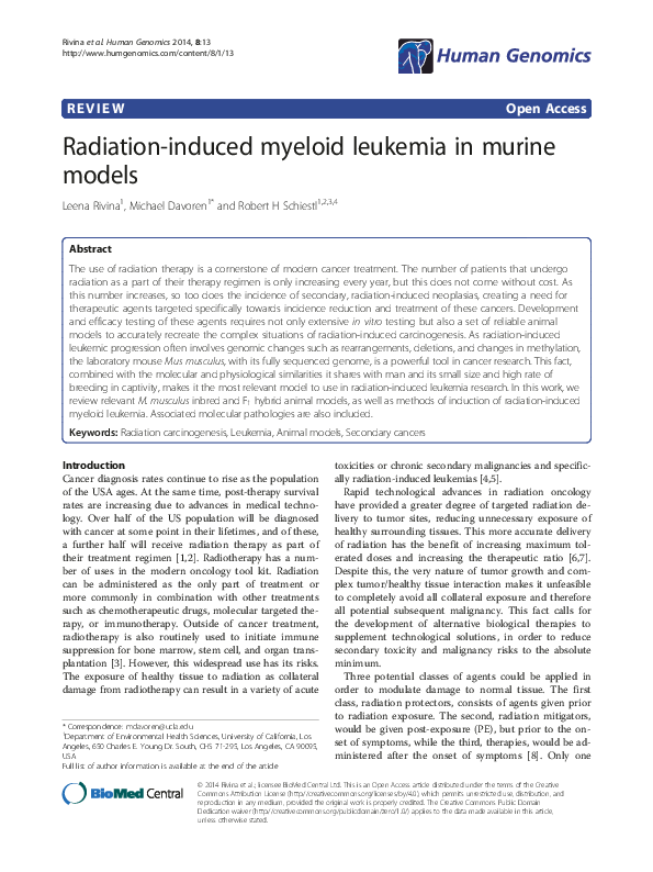 (PDF) Radiation-induced myeloid leukemia in murine models