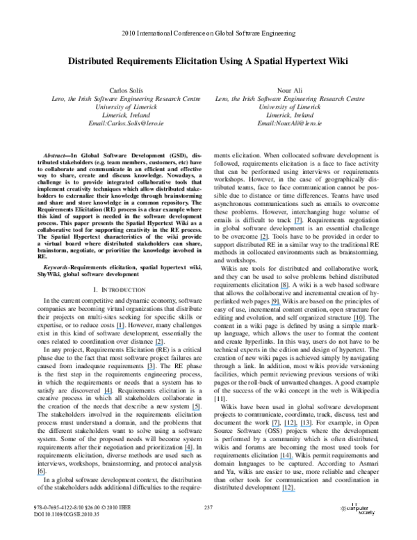 (PDF) Distributed Requirements Elicitation Using a Spatial Hypertext Wiki