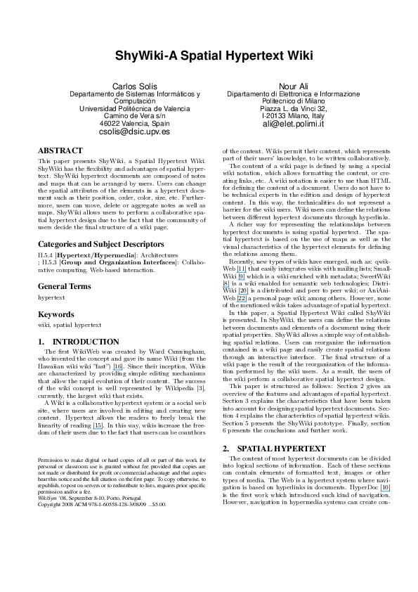 (PDF) ShyWiki-A spatial hypertext wiki