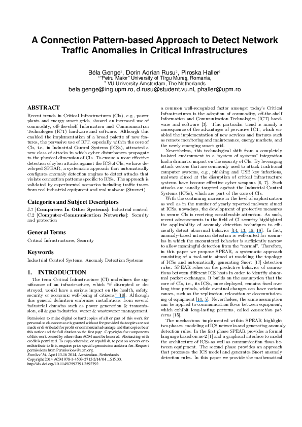 (PDF) A connection pattern-based approach to detect network traffic anomalies in critical ...