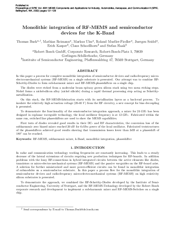 (PDF) Monolithic integration of RF-MEMS and semiconductor devices for the K-band