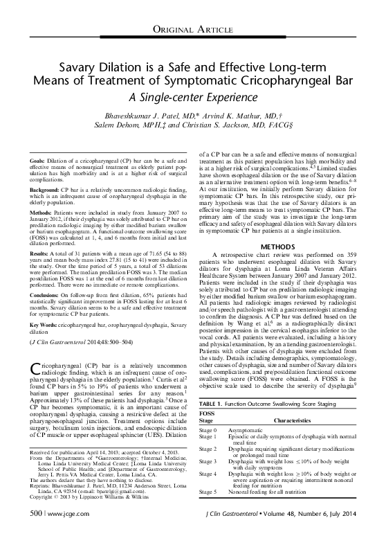 (PDF) Savary Dilation is a Safe and Effective Long-term Means of ...