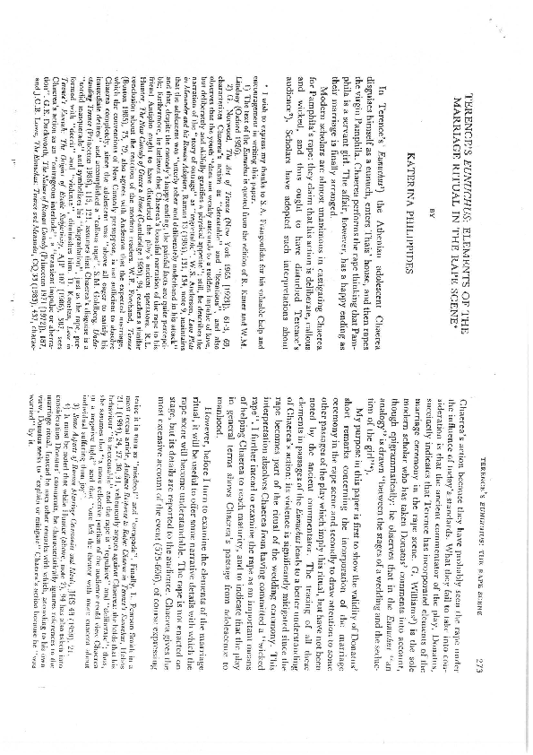 (PDF) Terence's Eunuchus: Elements of the marriage ritual in the rape scene