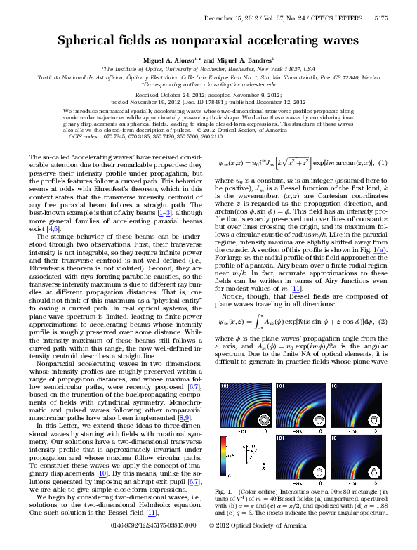 (PDF) Spherical fields as nonparaxial accelerating waves