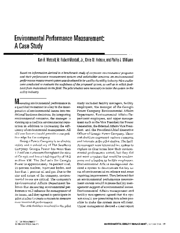 (PDF) Environmental performance measurement: A case study