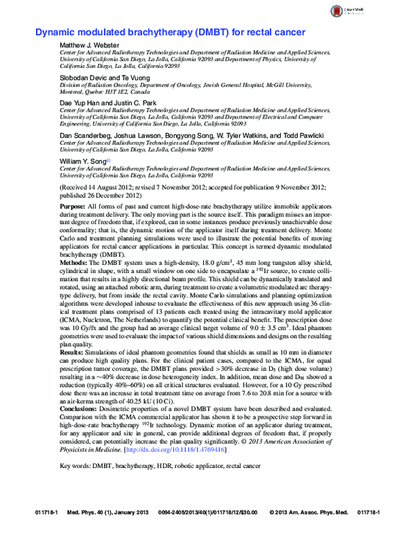 (PDF) SU-E-T-337: Intensity Modulated Brachytherapy for Rectal Cancer ...